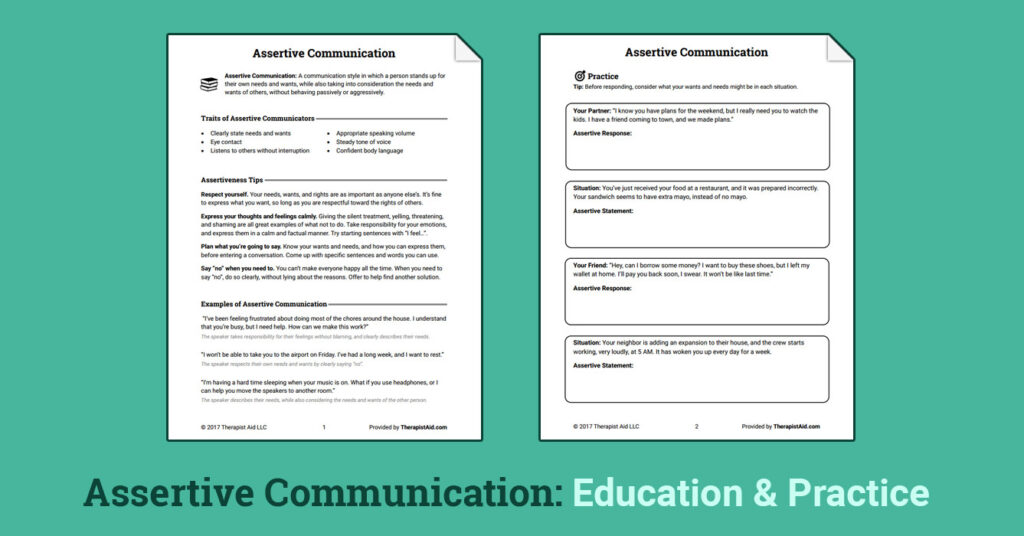 Assertive Communication Worksheet Therapist Aid | DBT Worksheets