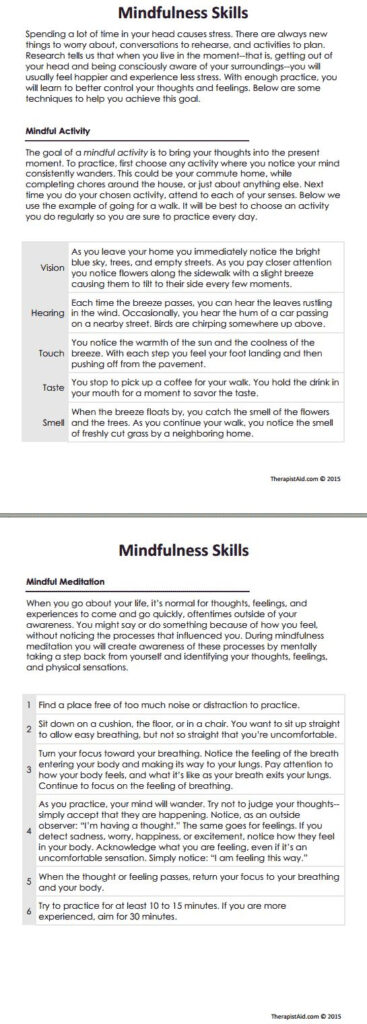 DBT Mindfulness Skills Worksheet Therapist Aid Dbt Mindfulness | DBT ...