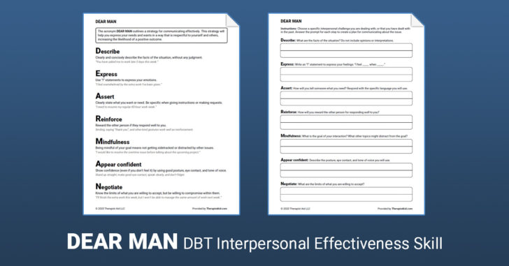 DBT Skill DEAR MAN Worksheet Therapist Aid | DBT Worksheets